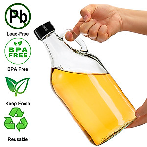 ZEAYEA 3 Pack Glass Growlers, 64 oz Clear Glass Jug, Half Gallon Jugs with Seal Cap and Handle for Beer, Home Brewing, Kombucha, Distilled Water