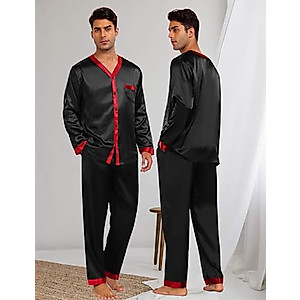 SWOMOG Family Matching Pajamas Sets for Women & Men Couples 2 Pcs Silk Satin Pjs Sets Button-Down Sleepwear Soft Loungewear