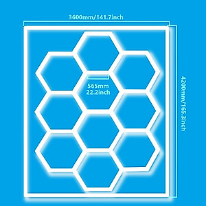 SENKOYU with Bezel 10 Honeycomb LED Garage Light, DIY Plug-in LED Auto Repair Detail Light, 6500K Daylight White AC85-220V for car Detailing, Salon, Gym, Store, Basement 165.3in x 141.7in
