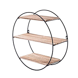 3-Layer Floating Shelves for Wall Rustic Wood Geometric Style Decor Shelf Wall-Mounted Storage Display Stand (Black,Brown, One Size)