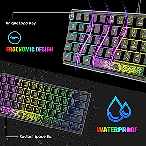 Gaming Keyboard and Mouse Combo Mini Portable with Chroma RGB Backlit Ergonomic 62Key Layout 19Key Anti-ghosting Mechanical Feel 3200DPI Honeycomb Mice USB Wired for PC Mac Gamer Laptop Typists(Black)