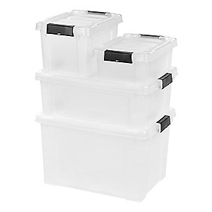 IRIS USA, Inc. 11.75 Gallon Store-it-All Heavy Duty Stackable Utility Tote, Clear with Black Buckle (586521)