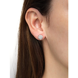 Natural Diamonds Halo Stud Earrings AGS Certified 14K White Gold 3/4 Ctw GH/SI2-I1