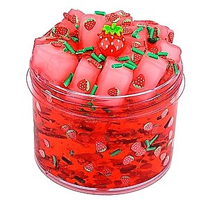 Red Jelly Cube Crunchy Slime, Super Soft Clear Slime Toy with Cute Charms, Educational Stress Relief Toy, Gift Slime Party Favors for Girls and Boys, Birthday Gifts for Kids