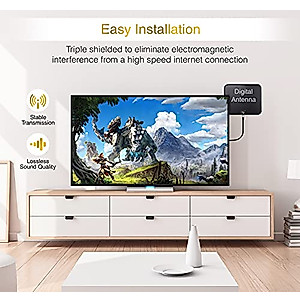 BlueRigger RG6 Digital Coaxial Audio Video Cable (10FT, Male F Type Connector, Triple Shielded) – Coax Cable for HDTV, CATV, DVB-T2/C/S, Cable Modem, Radio, Satellite Receivers