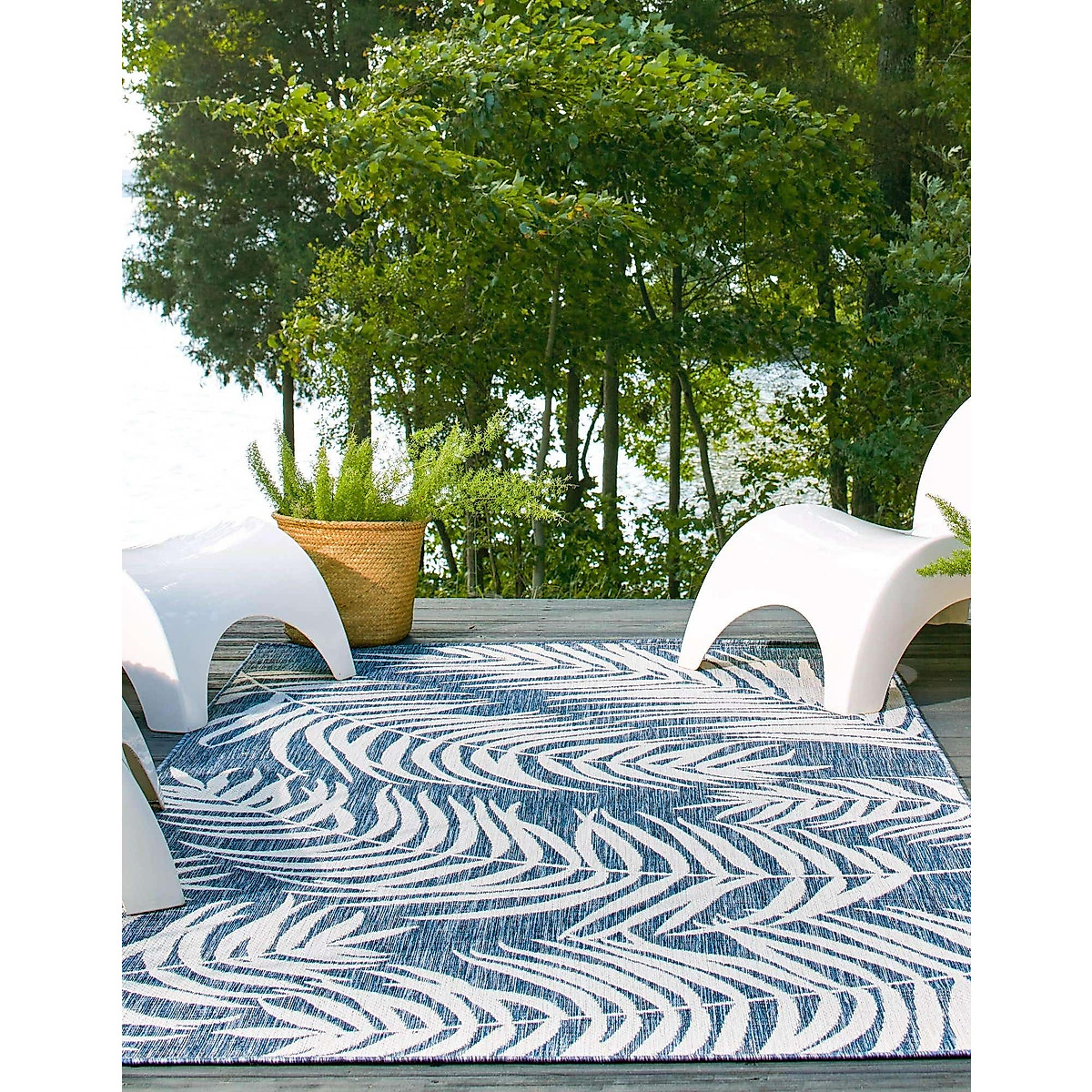 Unique Loom Outdoor Botanical Collection Area Rug - Palm (10' x 13' 1" Rectangle Blue/Navy Blue)