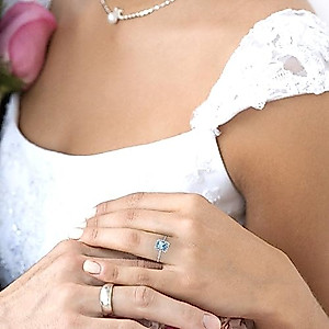 Clara Pucci 1.98 ct Emerald Cut Solitaire Halo Genuine Natural Aquamarine Engagement Promise Anniversary Bridal Ring 18K White Gold 3.5