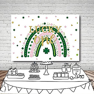 MEHOFOND 7x5ft Lucky One Rainbow Backdrop St. Patrick's Day 1st Birthday Party Banner for Girl Shamrock Green Clover Pink Gold Floral Background Party Supplies Photo Booth Props