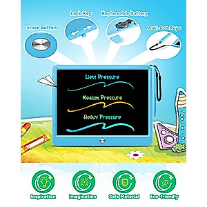 KOKODI 12 Inch LCD Writing Tablet with Anti-Lost Stylus, Erasable Doodle Board Colorful Toddler Drawing Pad, Car Travel School Games Toys for 3 4 5 6 7 8 Kids, Birthday Gift for Girls Boys Adults Blue