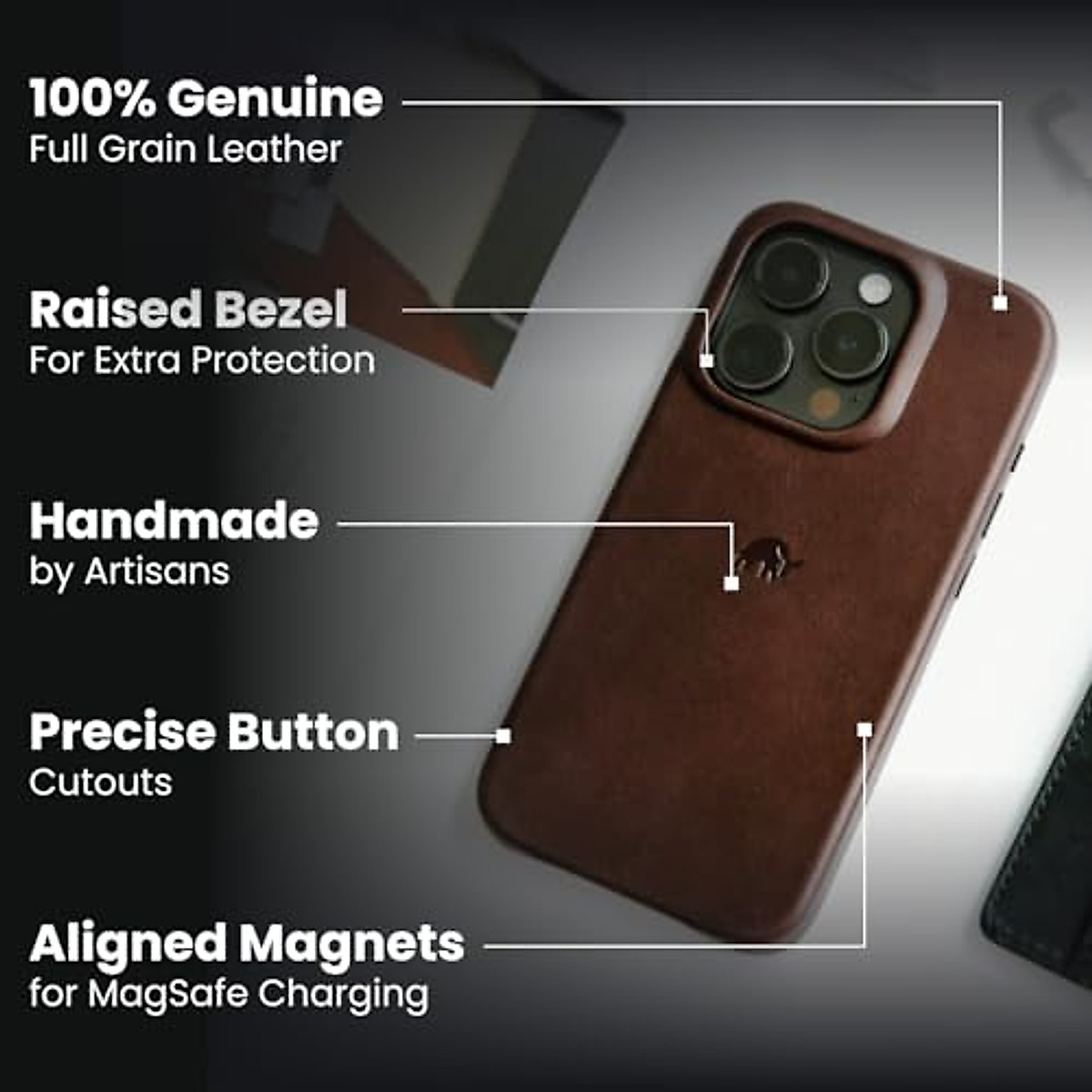 Bullstrap Premium Handcrafted Leather Case for iPhone 13 Pro Max | No-Bulk Flawless Fit & MagSafe Compatible | Premium Full-Grain iPhone 13 Pro Max Leather Case w/Beautiful & Unique Patina | Bourbon