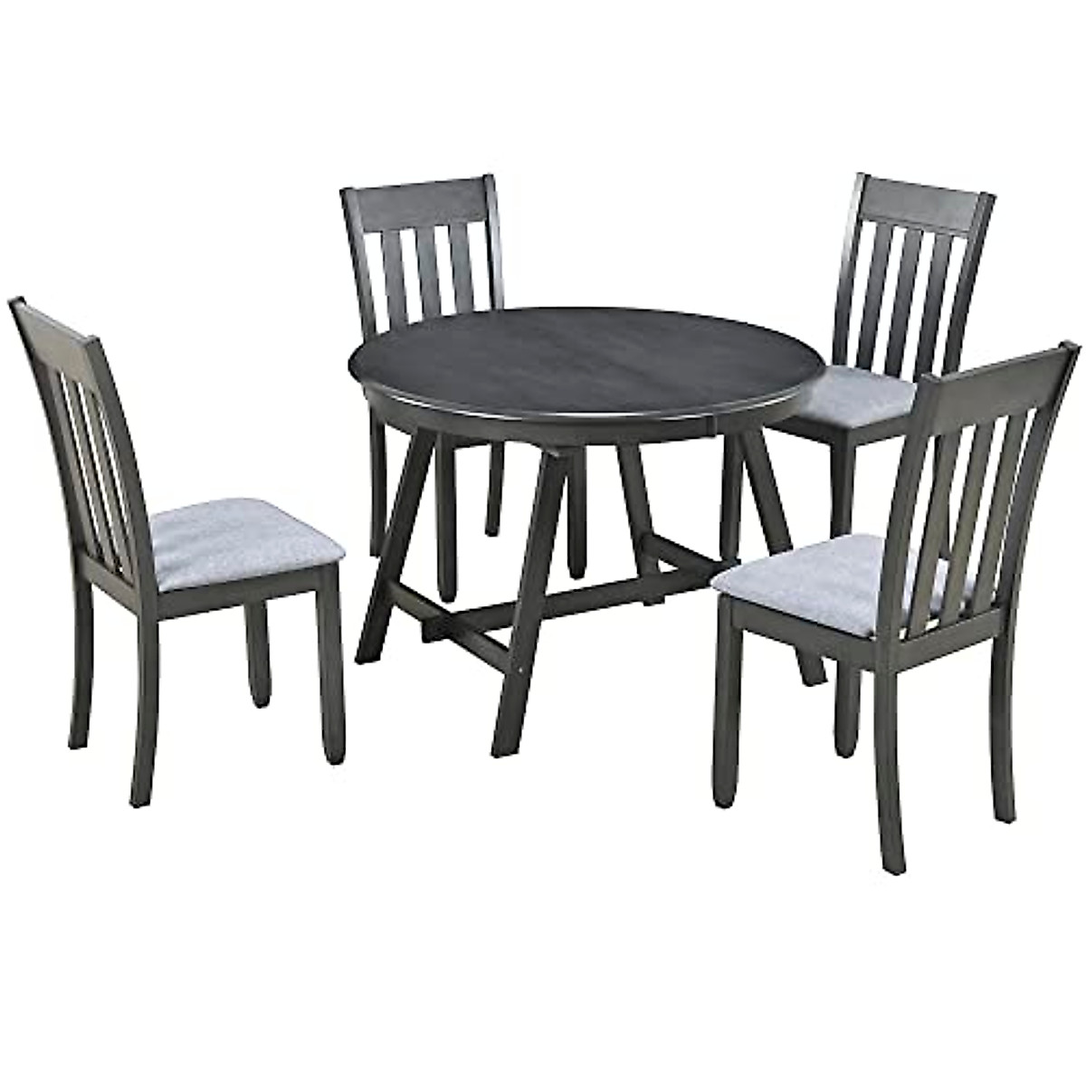 BIADNBZ 5-Piece Dining Table Set with Round Extendable Tabletop and 4 Padded Chairs, Modern Kitchen Furniture for DiningRoom, Space Saving Design, Gray