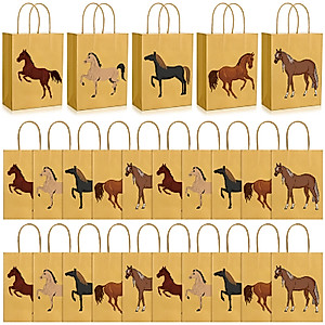 Colarr 20 Pieces Horse Party Favor Bags Horse Theme Good Gift Bags with Handles Horse Birthday Treat Bags for Western Horse Party Supplies