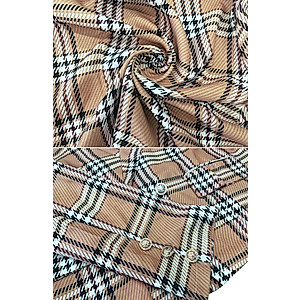 futurino Women's Casual Blazer Front Open Long Sleeve, Double Breasted Blazer Vintage Print Plaid Slim Suit for Women Khaki