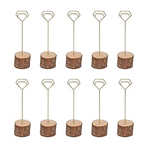 10 PCS Rustic Wood Place Card Holders with Kraft Place Cards Unique Diamond Shaped Table Number Holder Picture Clips Name Card Photo Holder for Wedding Birthday Party Baby Shower