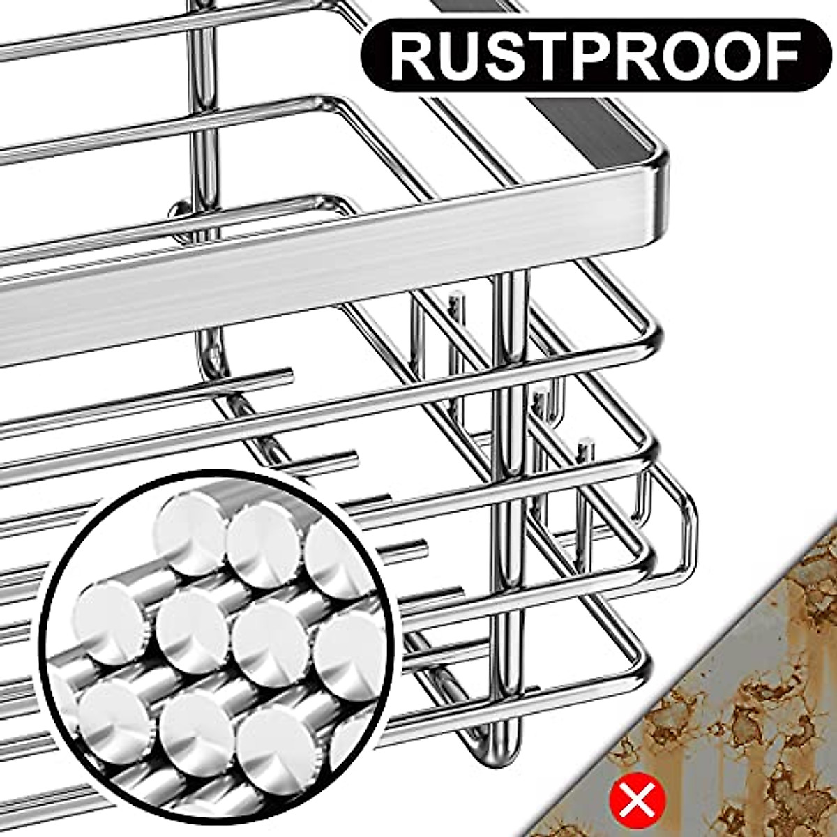 ODesign Shower Caddy Basket with Hooks Soap Dish Holder Shelf for Shampoo Conditioner Bathroom Storage Organizer SUS304 Stainless Steel Rustproof Adhesive No Drilling - 3 Pack