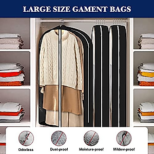 TREONYIA 39" Garment Bags with 6" Zipper Gusset, Clear Suit Bags for Closet Storage, Travel, Hanging Clothes Storage for Coats Sweaters Shirts- Gray (40"-3Pack, Black)
