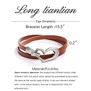 Heart Leather Bracelet for Women Stackable Wrap Cuff Bracelet Punk Leather Choker Necklace (brown)