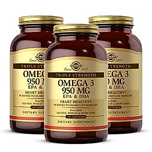 Solgar Triple Strength Omega-3 950 mg, 100 Softgels - 3 Pack - Supports Cardiovascular, Joint, Skin & Heart Health - Essential Fatty Acids - Non GMO, Gluten Free, Dairy Free - 100 Servings per Pack