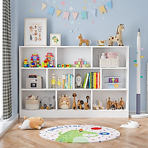 ECACAD Bookcase, Wood Bookshelf with 3 Tier Open Shelves, 10-Cube Storage Organizer Display Shelf for Living Room, Home Office, White (55.1”L x 9.4”W x 40.9”H)