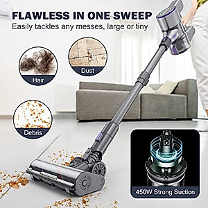 AIMILER Cordless Vacuum Cleaner, 450W Cordless Stick Vacuum with 33Kpa Powerful Suction, 55min Runtime, Detachable Battery, Self-Standing 6 in 1 Lightweight Vacuum for Hard Floor