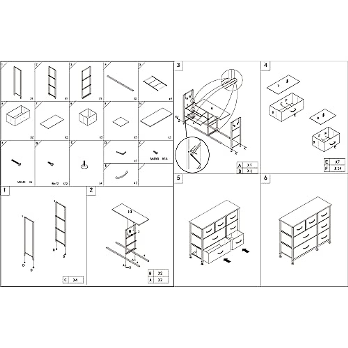 AZL1 Life Concept Dresser Storage Furniture Organizer-Large Standing Unit for Bedroom, Office, Entryway, Living Room and Closet-7 Removable Fabric Drawers, Dark Grey