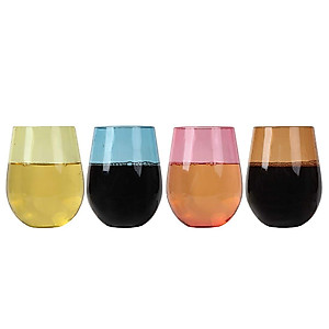 Lily's Home Unbreakable Poolside Acrylic Stemless Wine Glasses and Water Tumblers, Made of Shatterproof Plastic and Ideal for Indoor and Outdoor Use, Reusable. Mixed Colors. 14 Oz. - Set of 4