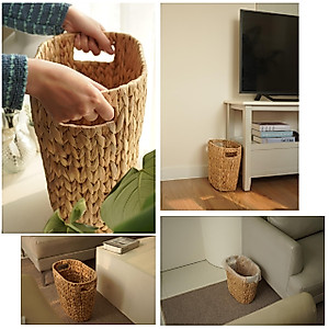 TIDITA 3.2 Gallons Wicker Waste Basket - Trash Basket with Handles - Wastebaskets for Bedroom, Bathroom, Kitchen, Living Room, Office - Handwoven Trash Can for Under Sink, Garbage Can (Water Hyacinth)