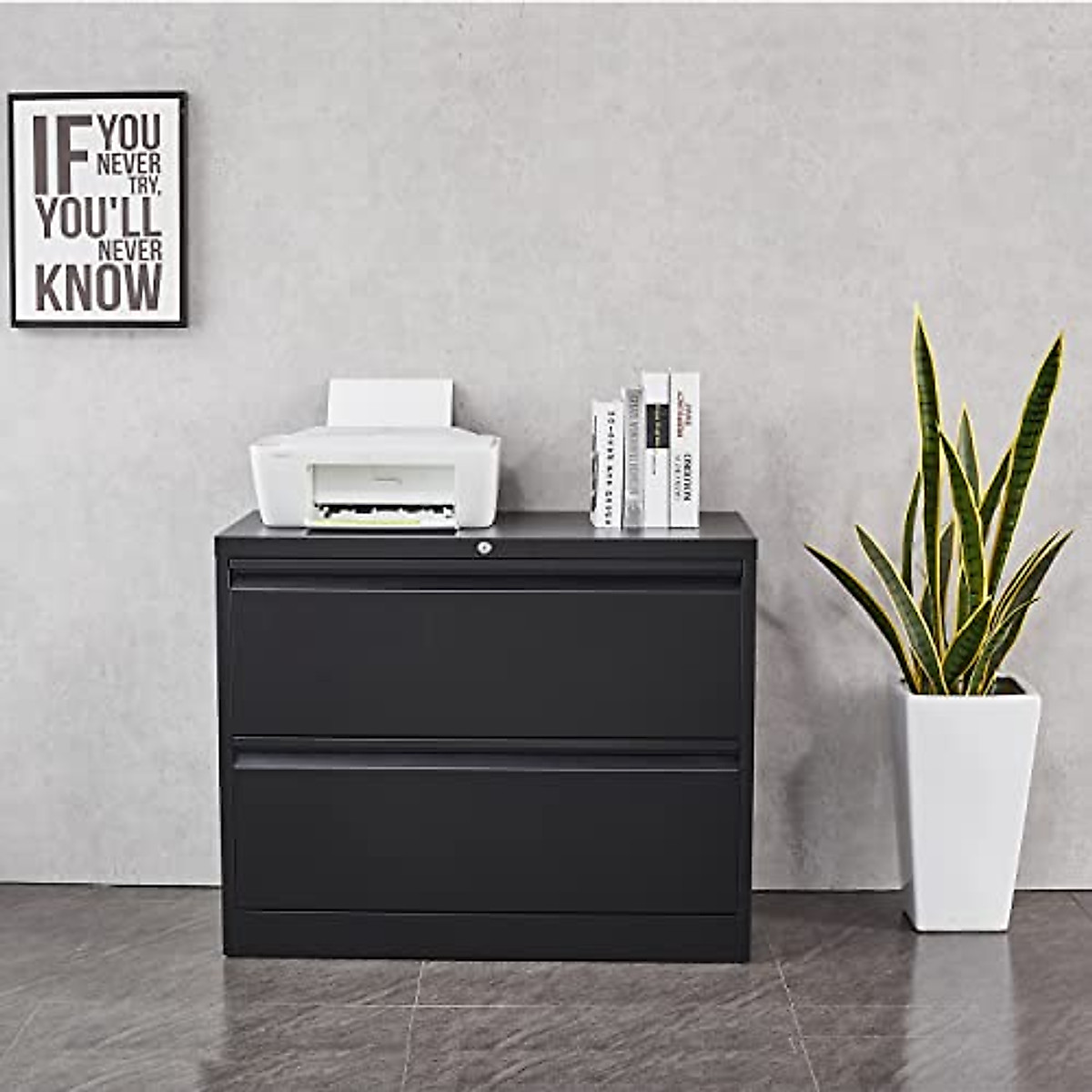 ANRYAGF 2 Drawer File Cabinet with Lock Metal Filing Cabinets for Home Office Black Lateral File Cabinet 2 Drawer Storage Cabinet for Letter/A4/F4 Size Files Anti-tilt 35.43"x 17.72"x 28.39" Vertical