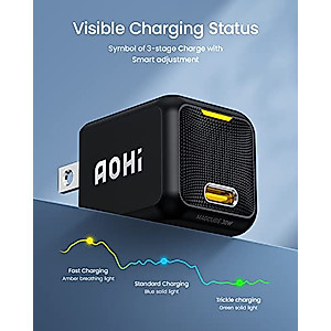 USB C Charger, AOHI Magcube 30W PD Mini Fast Charger GaN+ Wall Charger Power Adapter for iPhone 14/Plus/Pro/Pro Max/MacBook/iPhone 13/13 pro/ 12 Mini Pro Max/iPad Pro/Galaxy S21, Pixel, Black