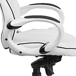 Flash Furniture High Back White Vinyl Executive Swivel Office Chair with Black Trim and Arms