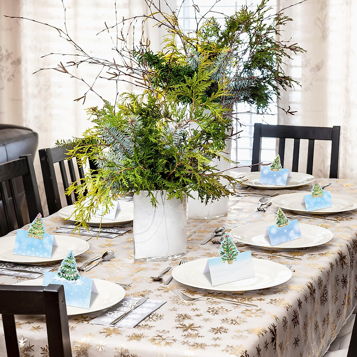 48Pcs Christmas Place Cards Christmas Tree Folded Tent Cards Seating Name Cards for Dinner Tables