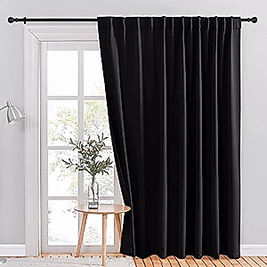 NICETOWN Sliding Glass Door Wide Curtain, Window Treatments for Patio Doors, Back Tab & Rod Pocket Thermal Insulated Blackout Curtains for decoration, Vertical Blind (Black, 100 by 84-inches, 1 Panel)