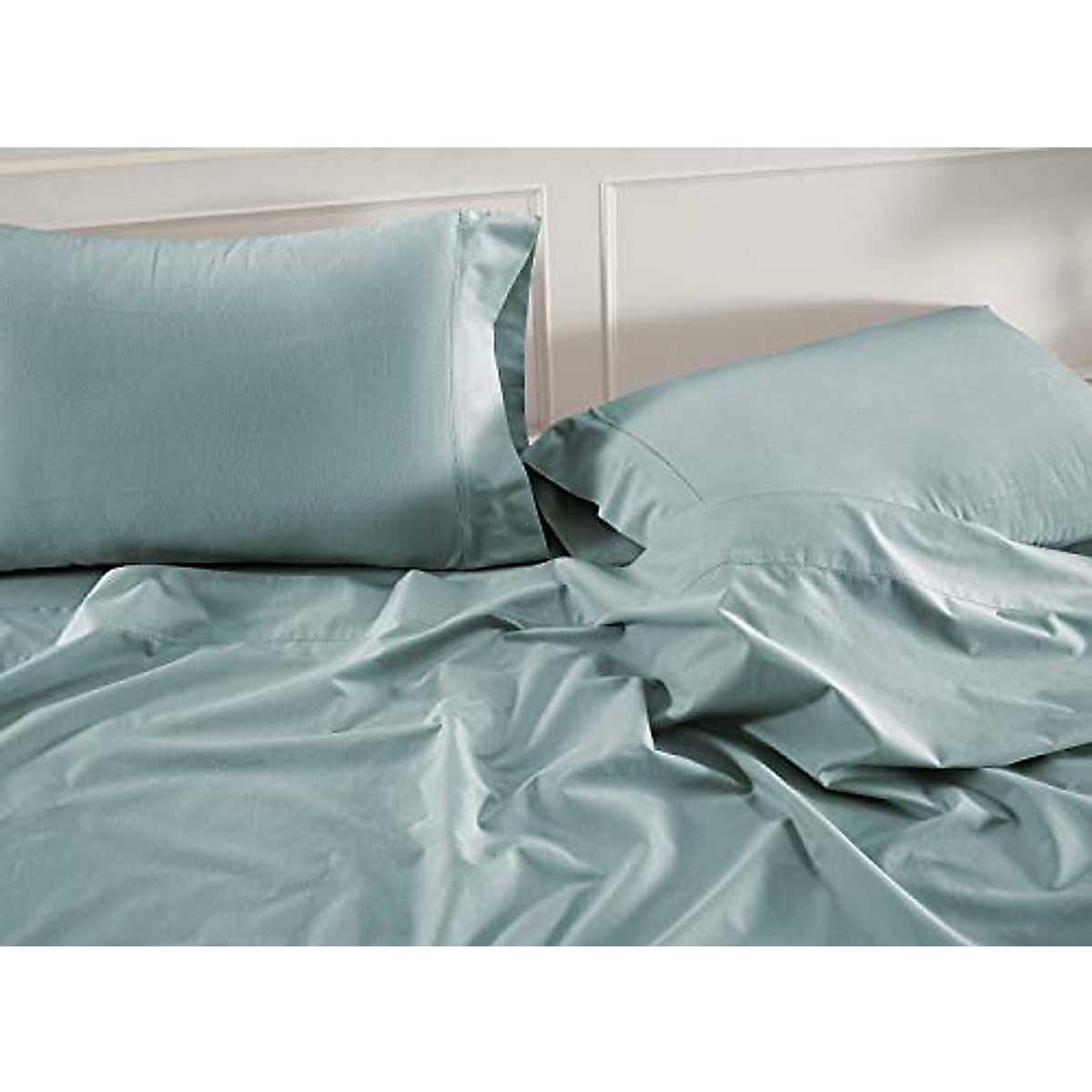 LANE LINEN 100% Organic Cotton Cloud Blue Twin-Sheets Set 3-Piece Pure Long Staple Percale Weave Soft Bedding Sheets for Bed Breathable Fits Mattress Upto 15" Deep