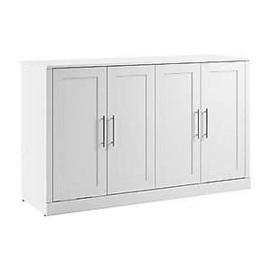 Bestar Pur 75W Queen Size Murphy Cabinet Bed with Mattress in White, 75-inch Space-Saving Sleeping Arrangement for Multipurpose Guest Room or Home Office