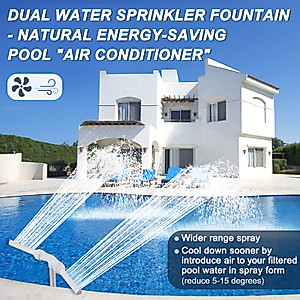 Swimming Pool Waterfall Fountain Spray - 2 Fountain Heads Water Sprinkler, Cool & Warm Pool Spa Water Temperatures, Water Fun Pool Aerator Backyard Decor for Above & In-ground Indoor Outdoor Pools