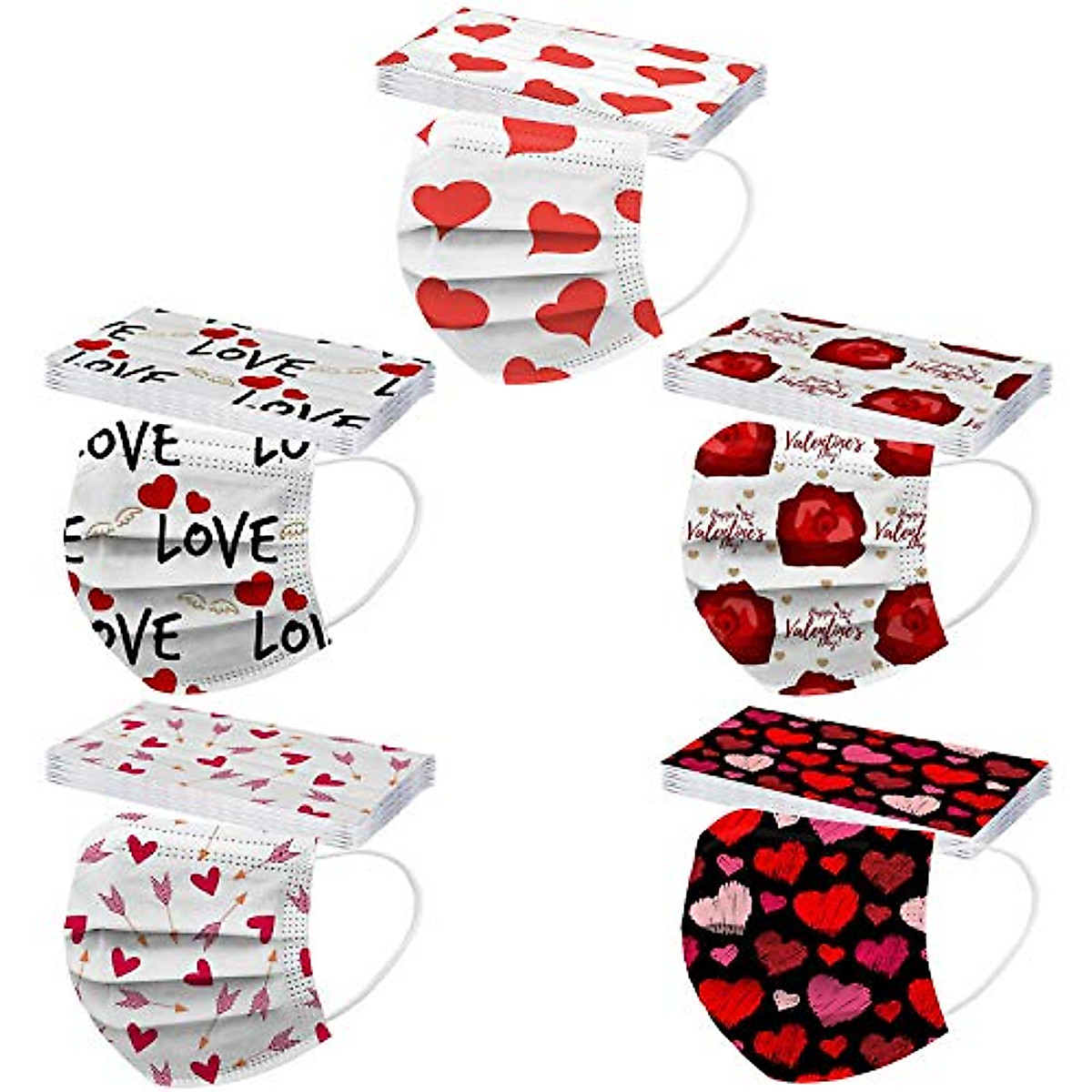 50PC Valentine's Day Face Masks Disposable for Adult Women, Holiday Disposable Face Masks with Designs Love Heart Facemasks (#01)
