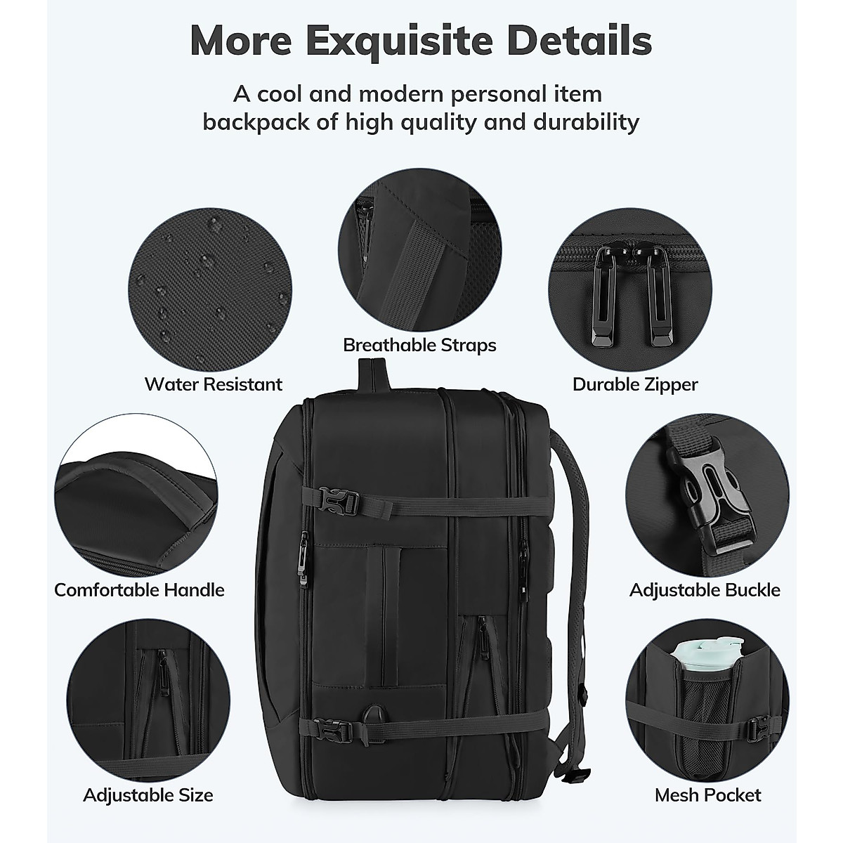 Carry On Backpack, Travel Backpack Airline Approved with USB Charging Port, Extra Large Backpack 50L Expandable Water Resistant Suitcase Luggage Weekender Bag, Travel Gifts for Men Women