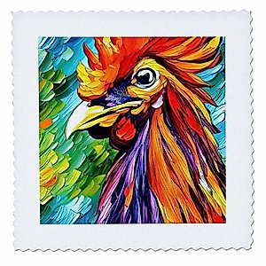 3dRose Cool Colorful Rooster Portrait. Chic Digital Painting Gift,... - Quilt Squares (qs-379084-5)