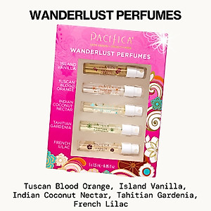 Pacifica Beauty, Wanderlust Spray Perfume Trial Set, Featuring Island Vanilla Mini, 5 Scents, Fragrance Sampler Gift Set, Natural + Essential Oils, Clean, Vegan + Cruelty Free