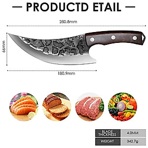 Viking Knife Hand Forged Boning Knives, 7" Premium High Carbon Stainless Steel Fillet Knife,Full Tang Professional Meat Cleaver, Chef Knives Kitchen Camping Knife for Fish, Deboning, BBQ, Home