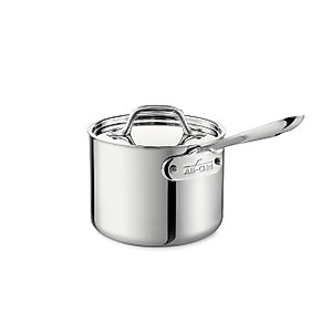 All-Clad D3 3-Ply Stainless Steel Sauce Pan with Lid 1.5 Quart, Induction Oven Broiler Safe 600F, Multipurpose, Compatible w/ All Cooktops, For Restaurant or Home Kitchen, Pots & Pans, Cookware Silver