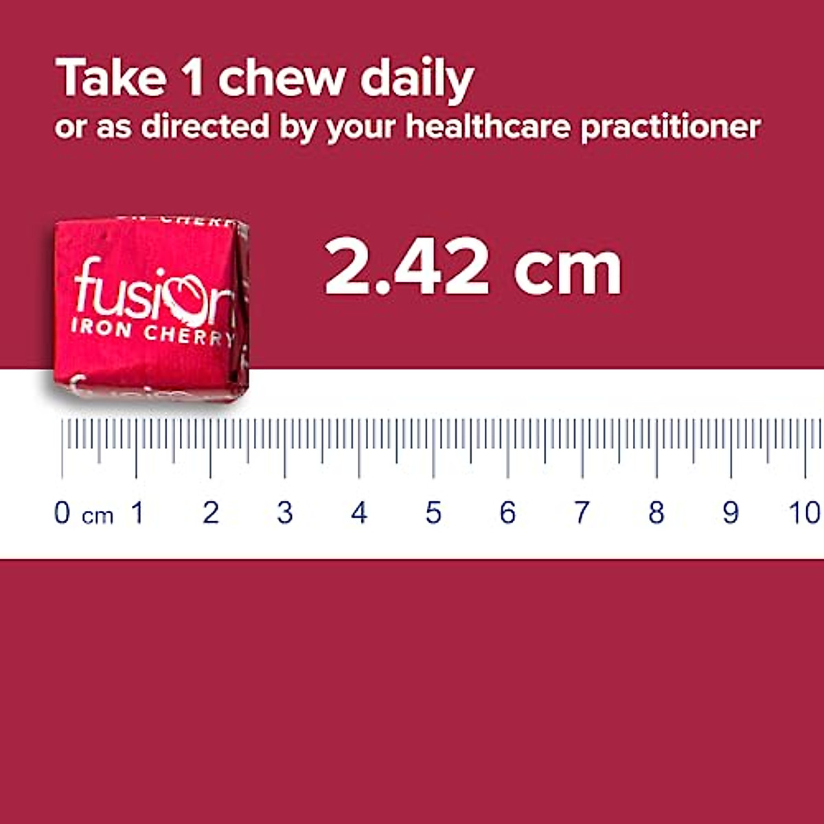 Fusion Lifestyle Iron Supplement for Women and Men, Cherry Flavored Iron Soft Chew Plus Vitamin C for Iron Deficiency and Anemia, 2 Month Supply, 60 Count