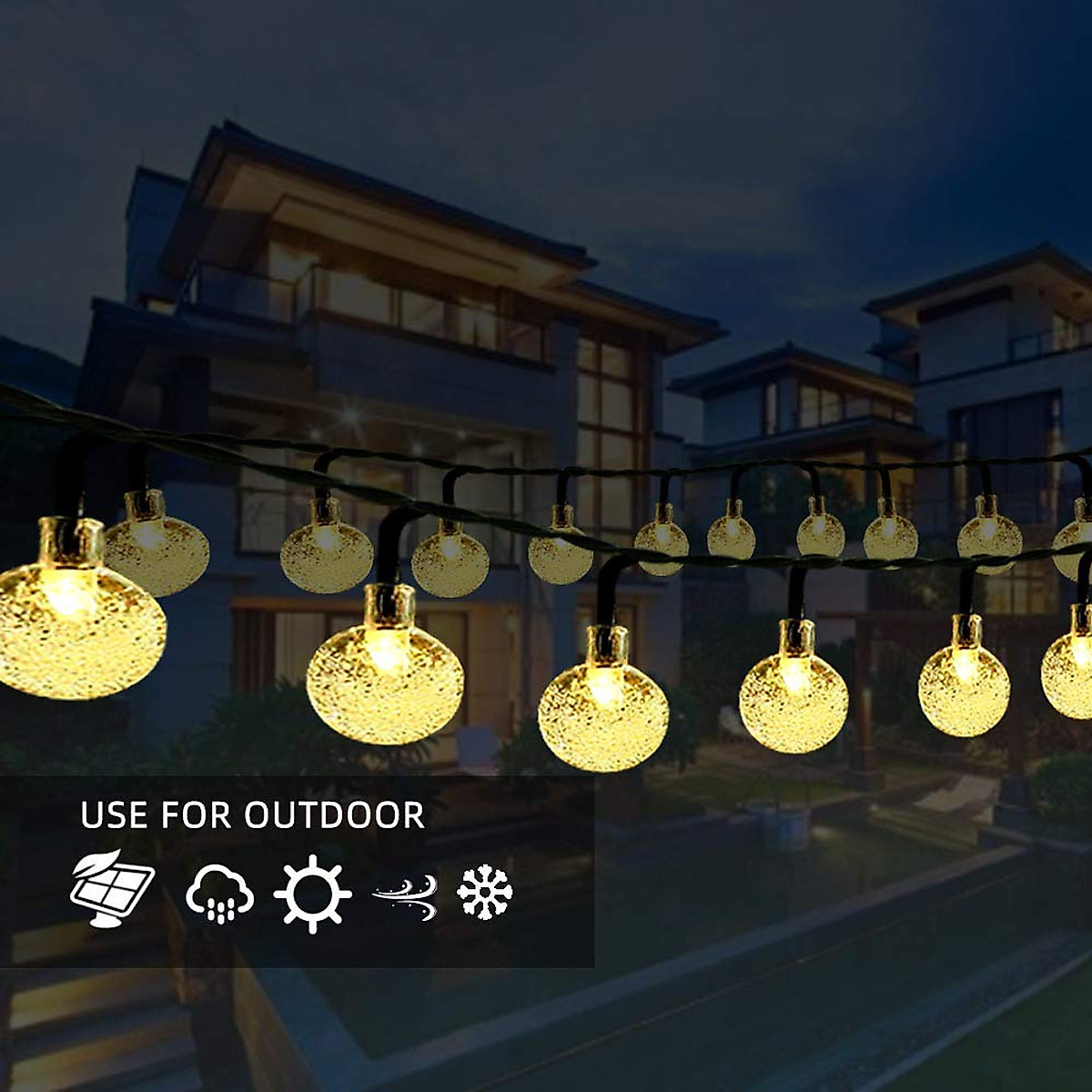 Lenreta 31FT 50LED Solar String Lights Outdoor 8 Modes Waterproof Solar Patio Lights Solar Lights Outdoor Decorative for Garden Yard Home Party Wedding Christmas Garden Solar Lights Patio Lights