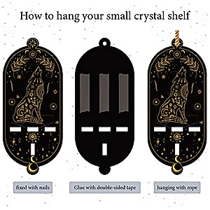CREATCABIN 2Pcs Small Crystal Shelf Display Wolf Moon Star Wooden Crystal Holder Stand with 6Pcs C1 Gemst1 Pendulum Chains Magical Witch for Hanging Crystals St1 Wall Decor 3.03 x 7.01inch