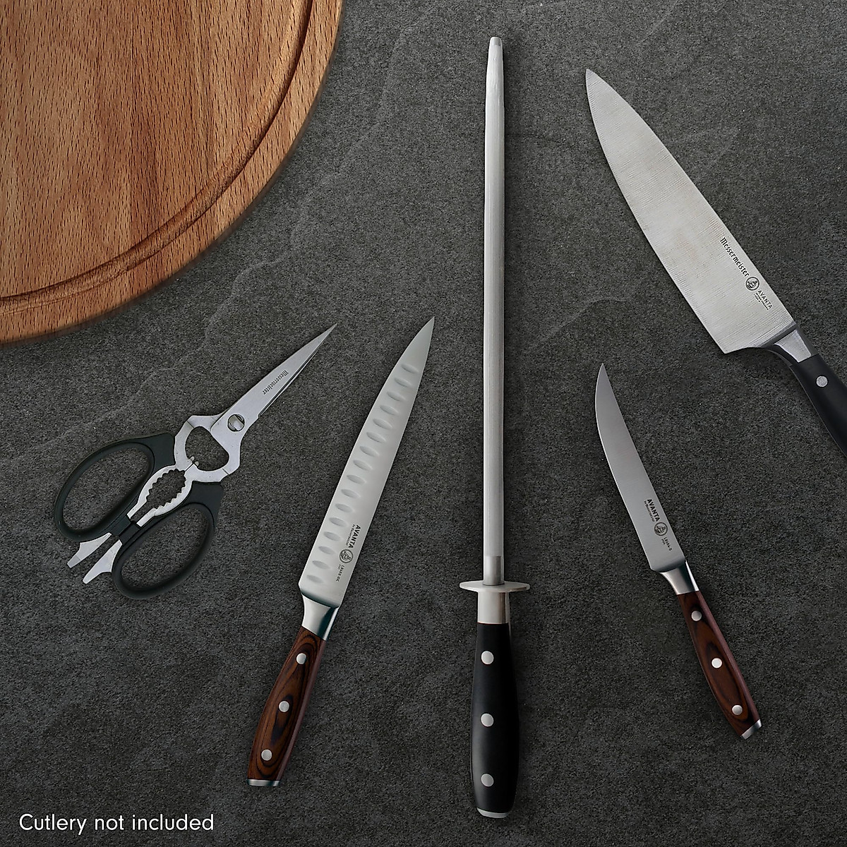 Messermeister 12” Ceramic Sharpening Rod - Knife Sharpener - Fine 1200 Grit - Ceramic Core, Large Sharpening Surface & Soft-Grip Handle