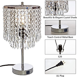 Popity home Crystal Table Lamp with Touch Control,Silver Lamp with Dual USB Charging Ports, 3 Way Dimmable Small Glam Lamp for Girls Bedroom, Living Room…