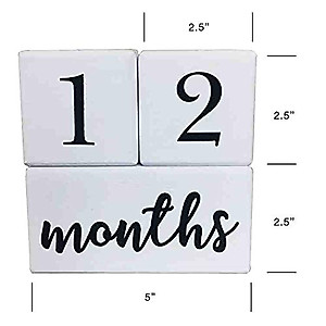 GSM Brands Baby Milestone Age Blocks - Solid Wood Blocks for Pictures - Daily, Weekly, Monthly, Yearly (Set of 3 Blocks)