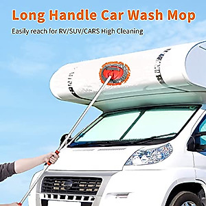 Lsyomne Car Wash Brush with Long Handle 62'' Chenille Microfiber Car Wash Mop Mitt Car Wheel Brush Car Care Cleaning Kit Windshield Window Squeegee Car Microfiber Towels for Cars RV Truck Boat