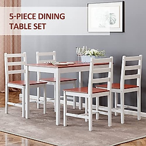 Alohappy 5 Piece Kitchen Table and Chairs Set for 4, Rectangular Pinewood Dining Table Set for Dining Room, Kitchen Room Furniture, Space-Saving & Easy Assembly (Red)