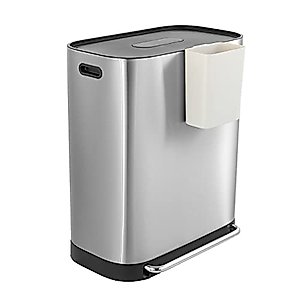 happimess HPM1014A Beni Kitchen 16-Gallon Double-Bucket Step-Open Trash Can with Soft-Close Lid, Modern, Minimalistic, Fingerprint Proof for Home, Kitchen, Laundry Room, Office, Bathroom, Chrome
